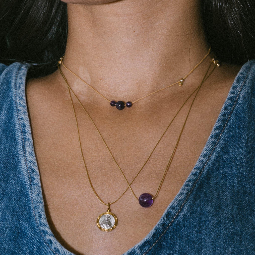 Gemstone Necklace | Crystal Ball Silk Slider - 10mm Gemstone Necklace ...